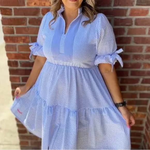 Simply Southern | Dresses | Simply Southern Seersucker Blue White ...